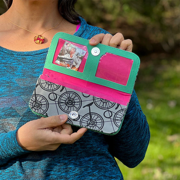 Recycled Cotton Bicycle Wallet - Gray, Cambodia - Women's Peace Collection