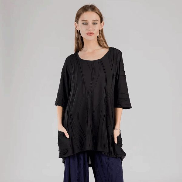Front Pocket Cotton Tunic - Black, Nepal - Women's Peace Collection