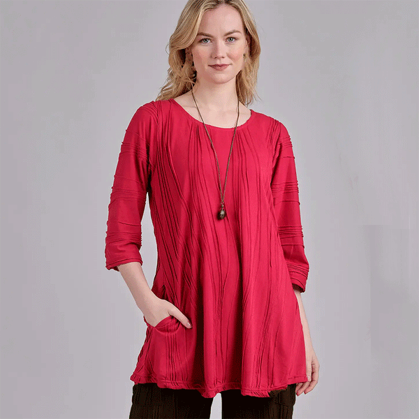 Cotton 3/4 Sleeve Pocket Tunic - Red, Nepal - Women's Peace Collection